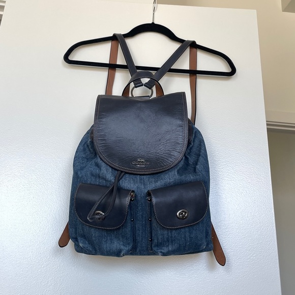 Coach | Bags | Coach Leather And Denim Backpack | Poshmark